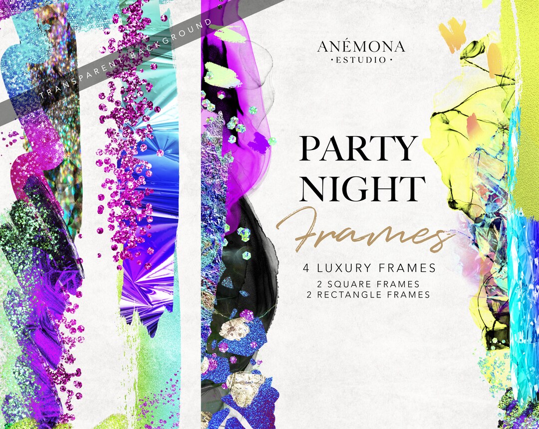 Neon Frame Clipart - Digital Modern Frame, Glitter Border - Abstract ...