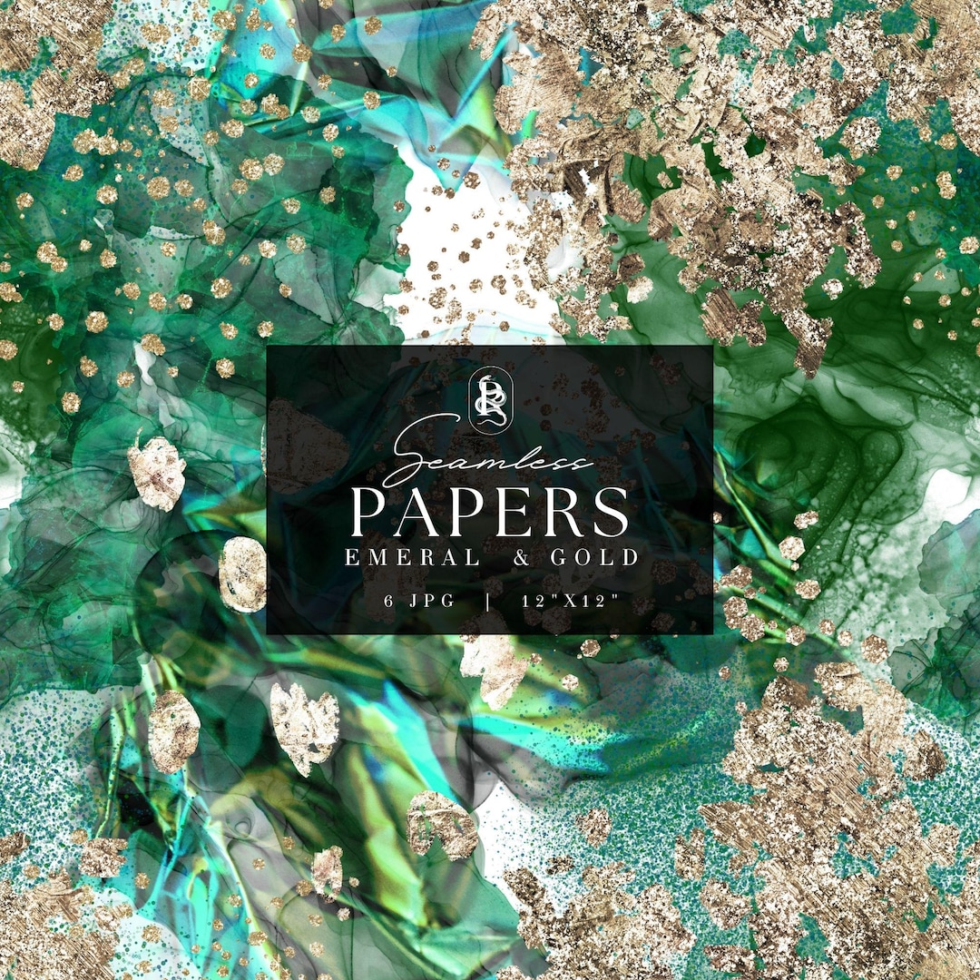 Emerald Digital Paper - Gold Foil Glitter Abstract Paper - Green ...