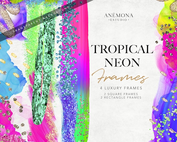Neon Frame Clipart Digital Modern Frame Glitter Border | Etsy