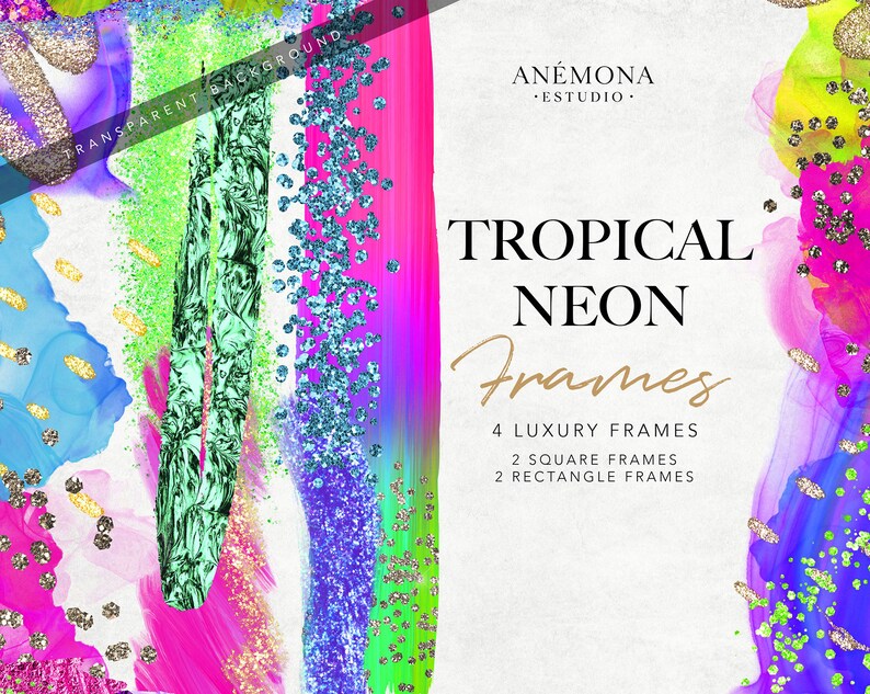 Neon Frame Clipart Digital Modern Frame Glitter Border | Etsy