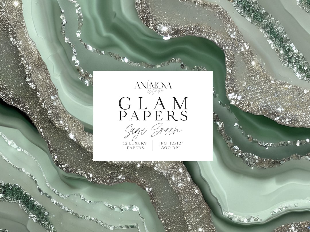 Sage Green Sparkling Shiny Glitter Glamorous Digital Paper, Metallic ...