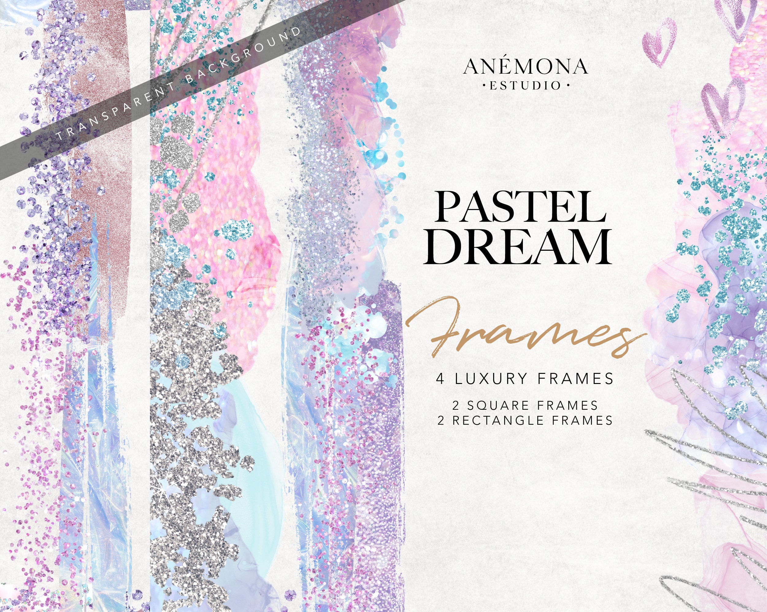 Pastel Frame Clipart Digital Modern Frame Glitter Border | Etsy