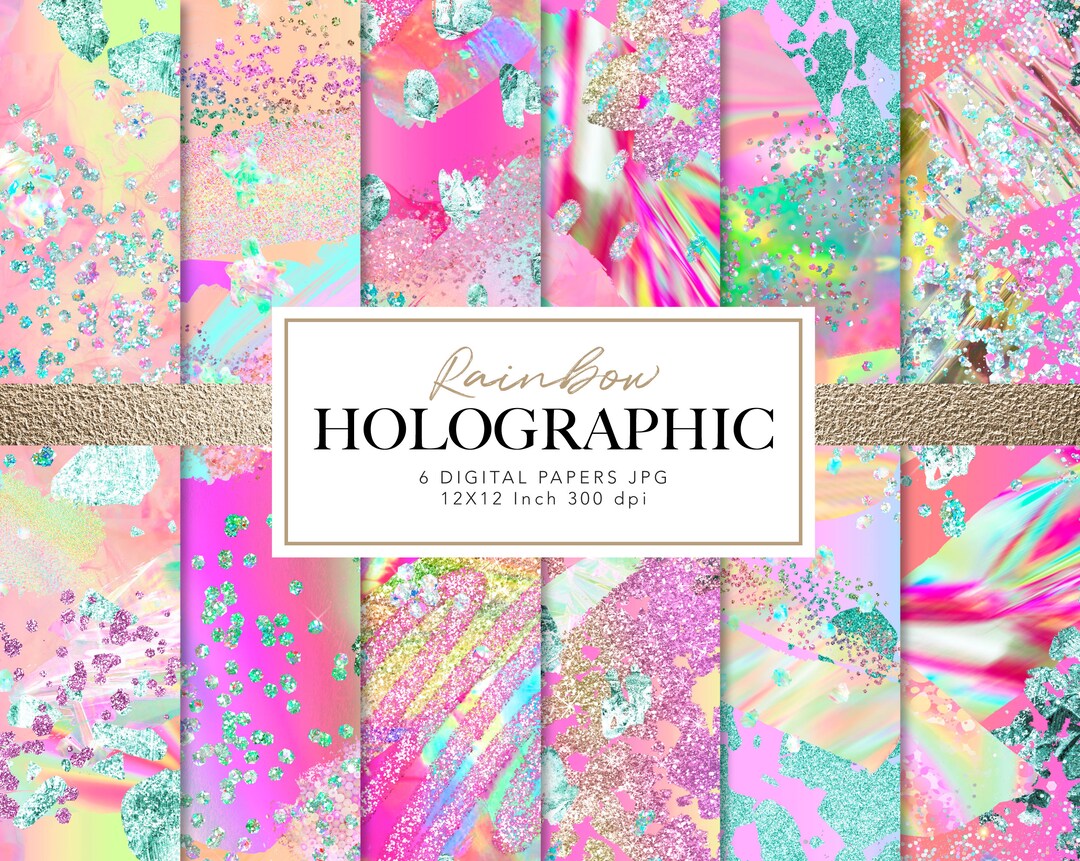 Rainbow Glitter Digital Paper: Holographic Abstract Patterns ...