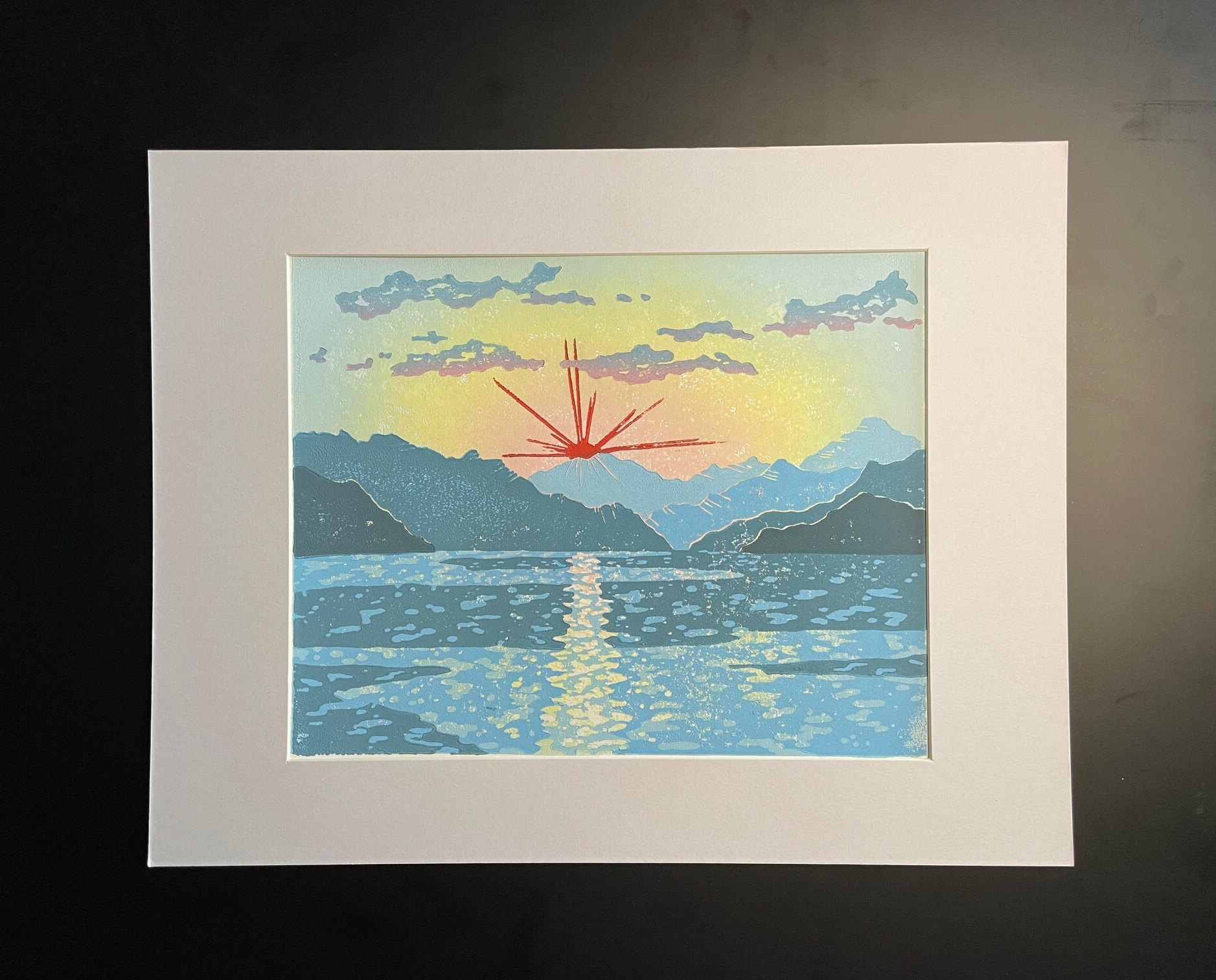 Mountain Sunrise Linocut Print / Mountain Lake Art Print - Etsy