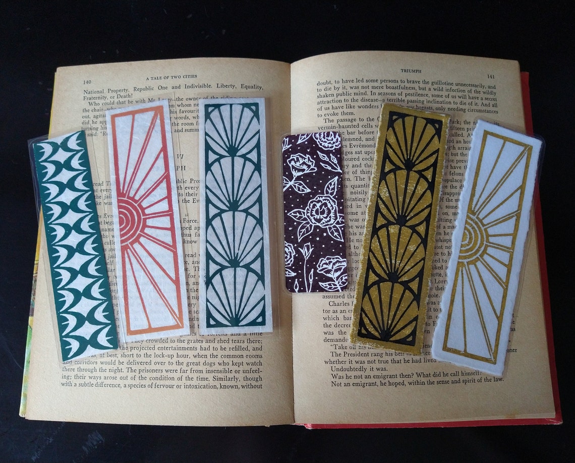 Linocut Bookmarks Hand-printed Bookmarks - Etsy