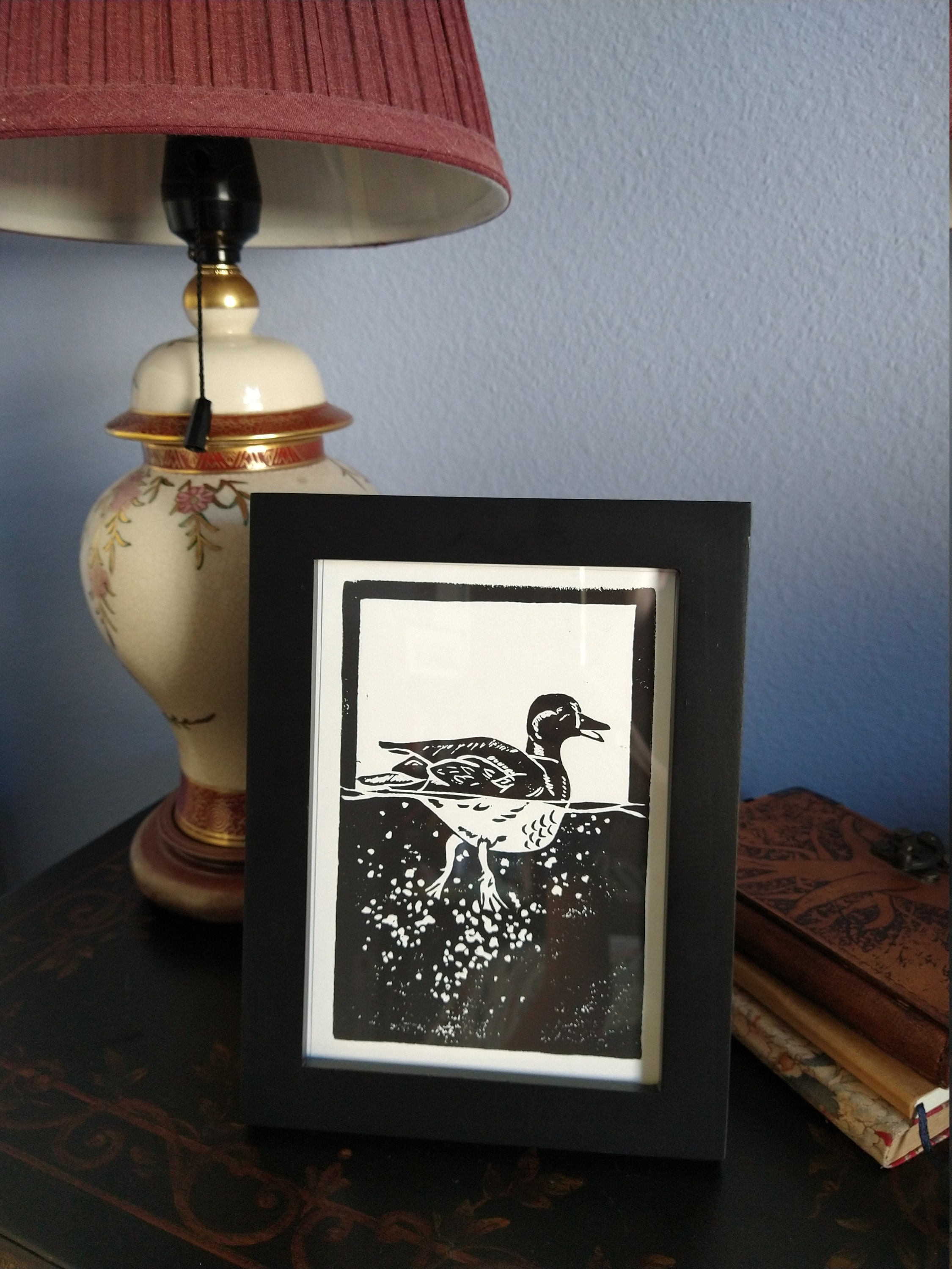 Mallard Linocut Print / Swimming Duck Art Print - Etsy