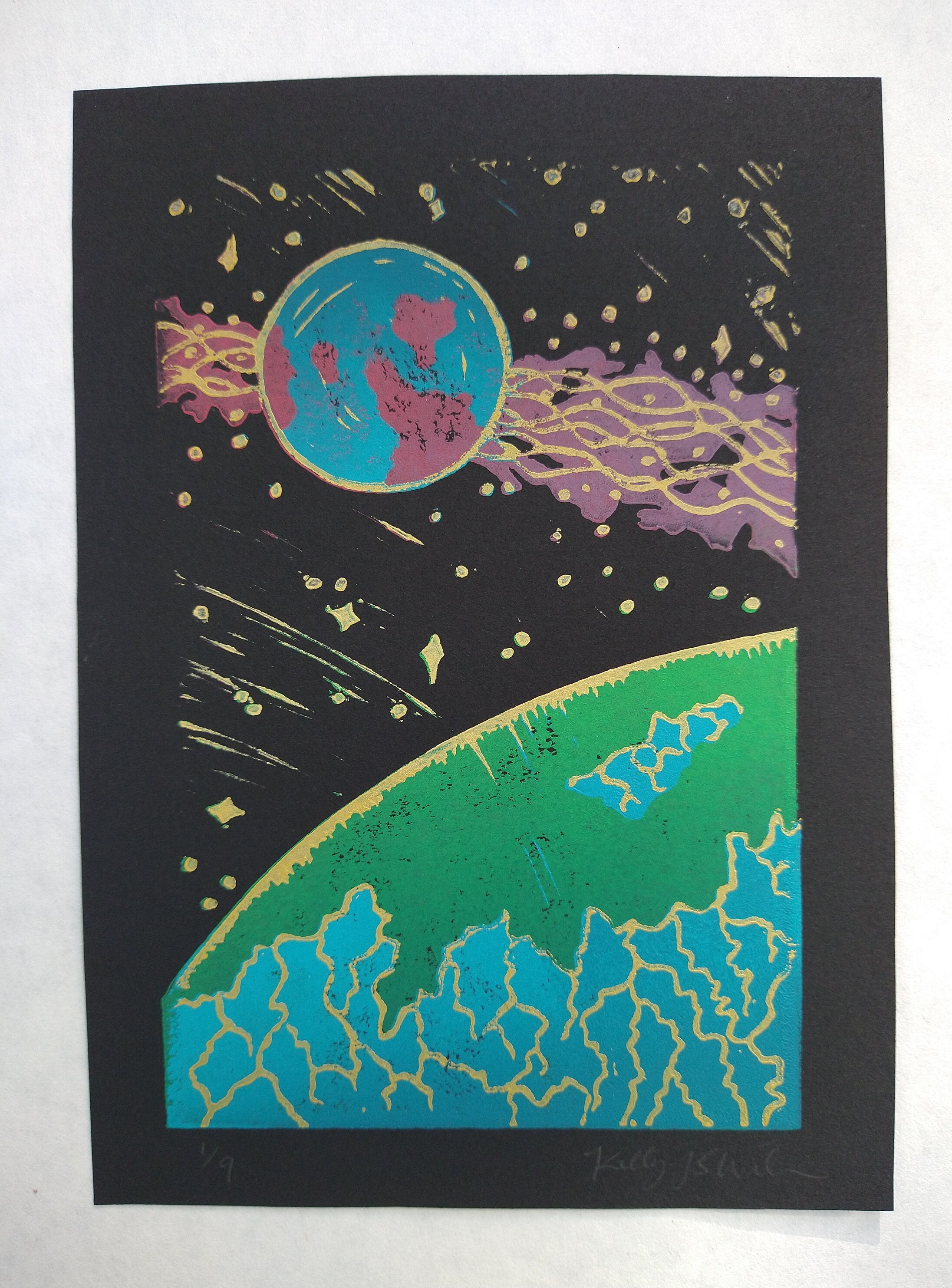 Outer Space Linocut Print / Stars and Planets Art Print - Etsy