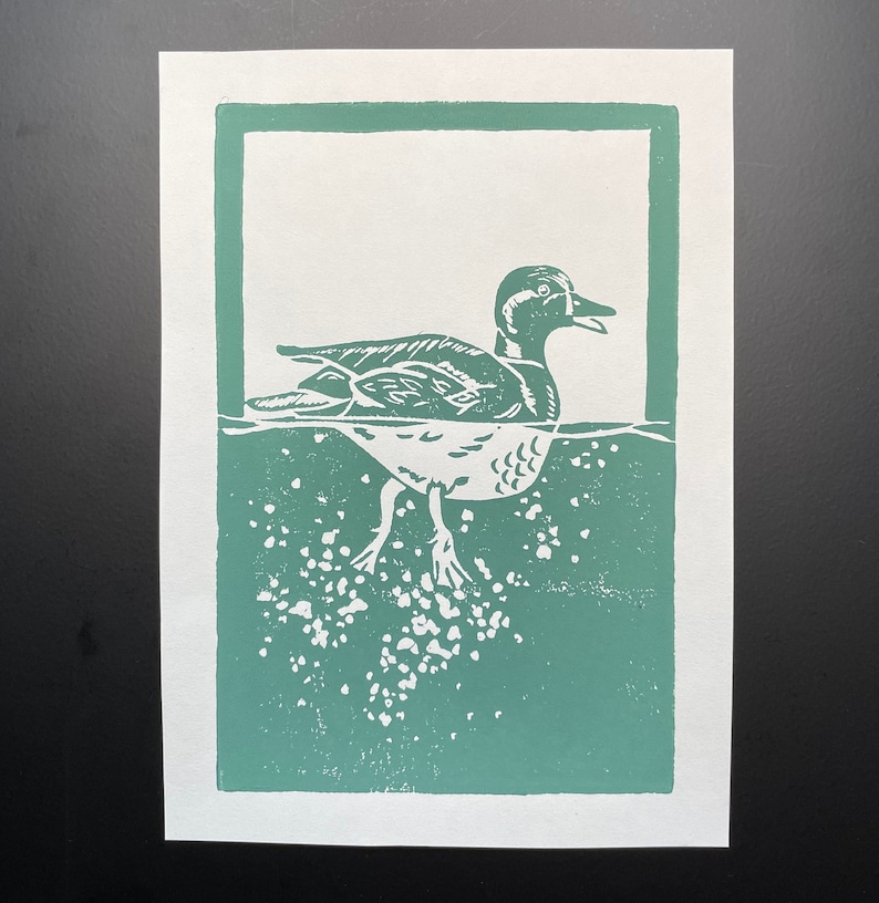 Mallard Linocut Print / Swimming Duck Art Print - Etsy