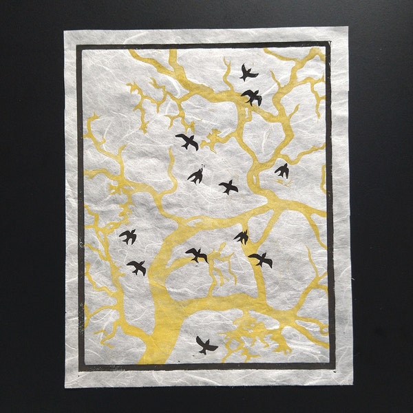 Linocut Print Bird - Etsy