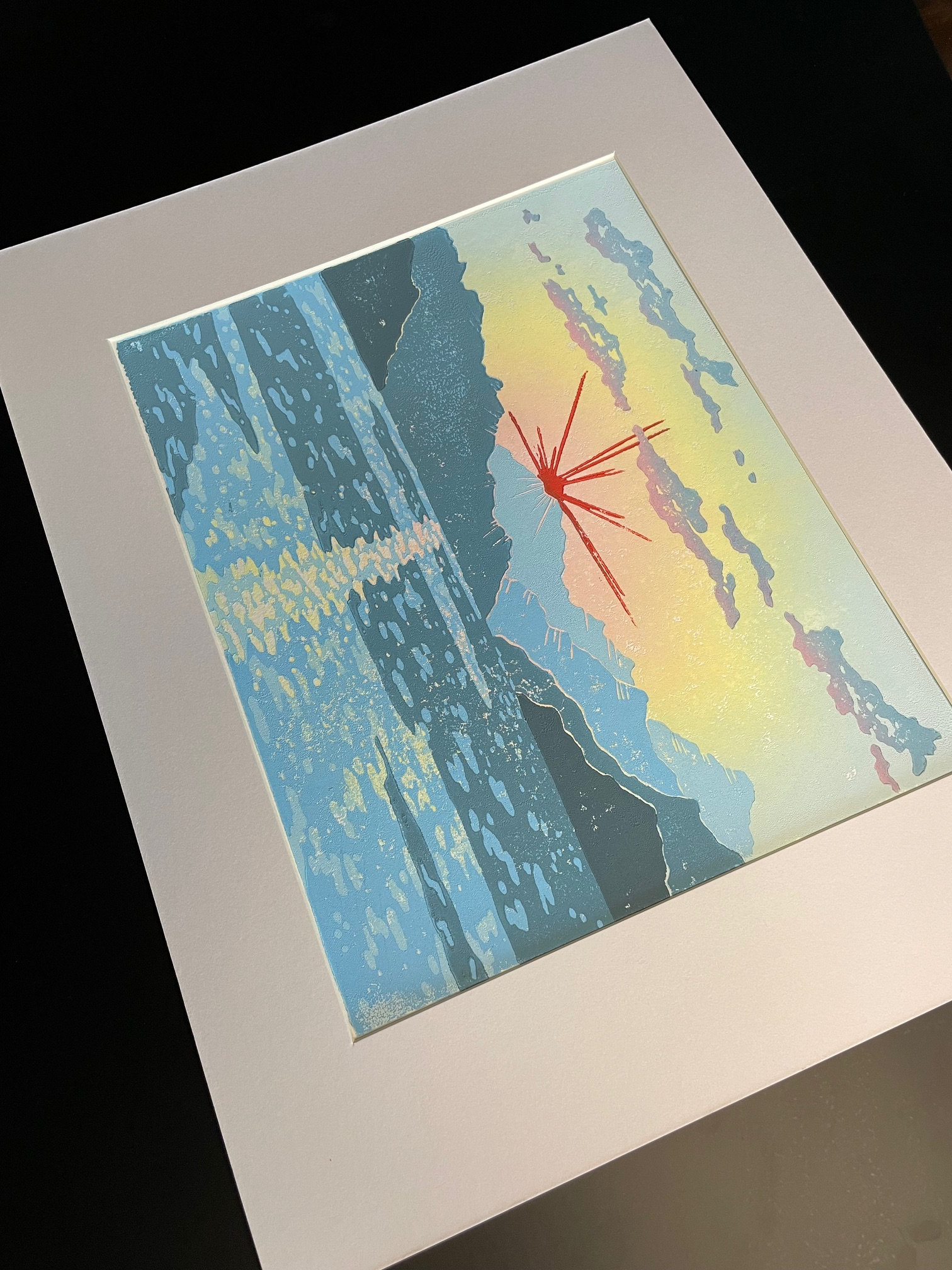 Mountain Sunrise Linocut Print / Mountain Lake Art Print - Etsy