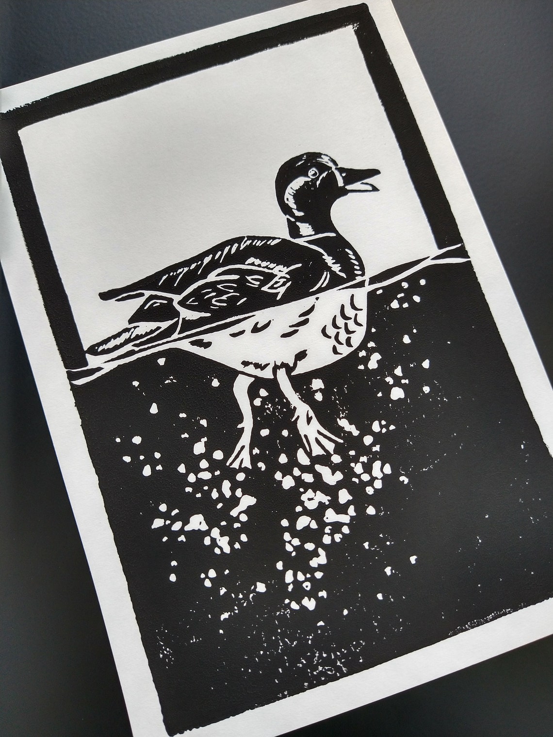 Mallard Linocut Print / Swimming Duck Art Print - Etsy