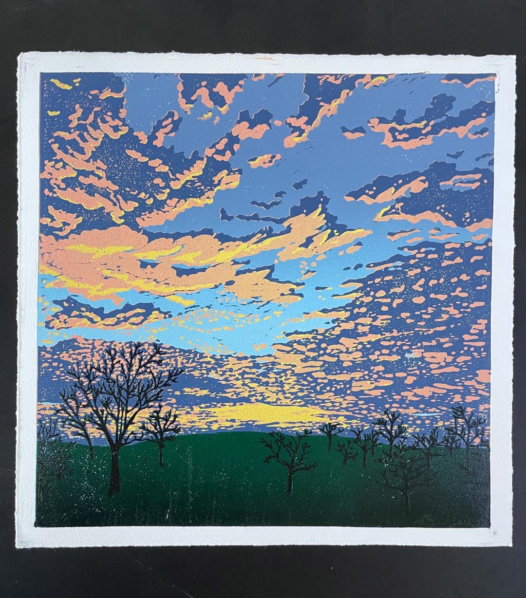Sunset Original Linocut Print / Evening Clouds Handprinted Art - Etsy
