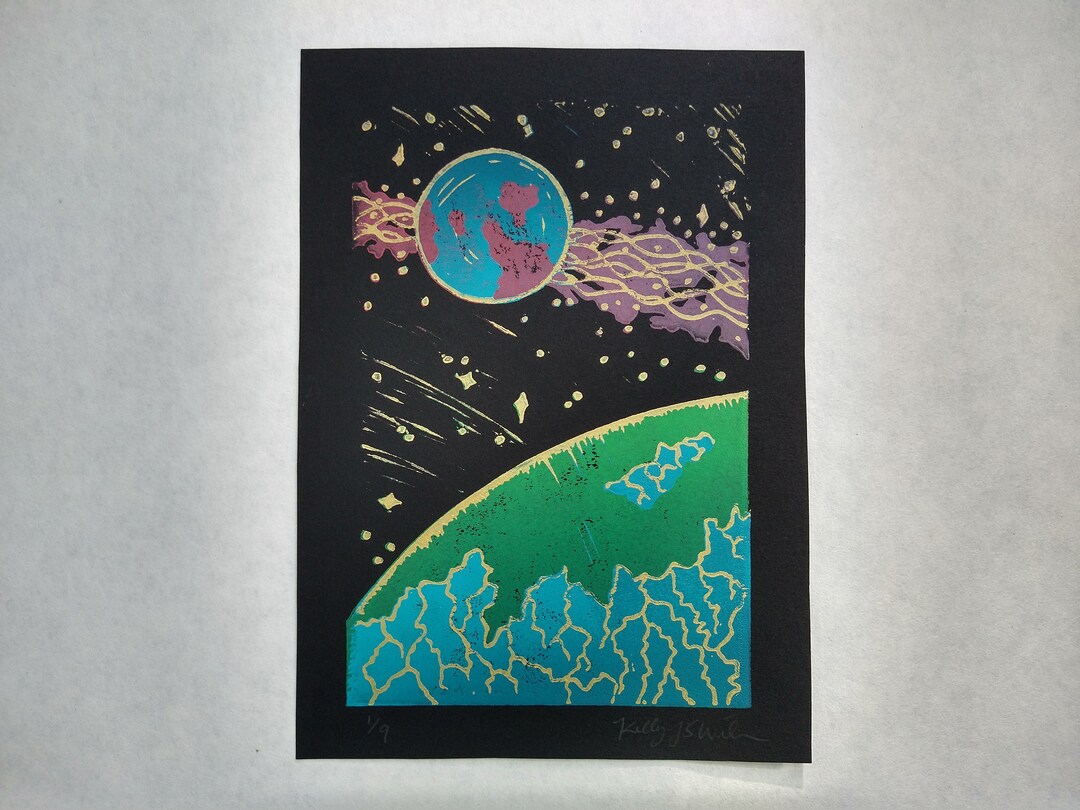 Outer Space Linocut Print / Stars and Planets Art Print - Etsy
