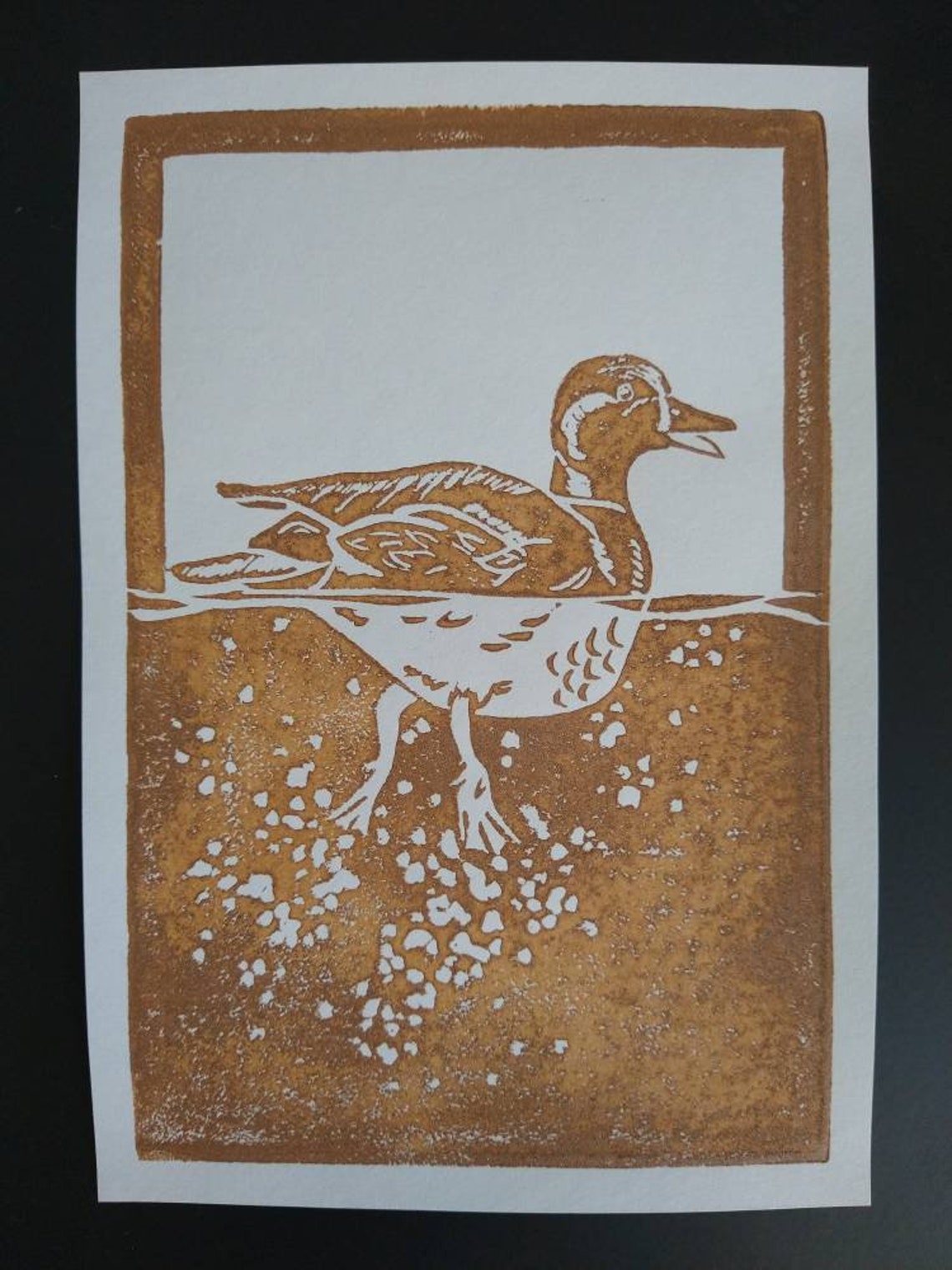 Mallard Linocut Print / Swimming Duck Art Print - Etsy