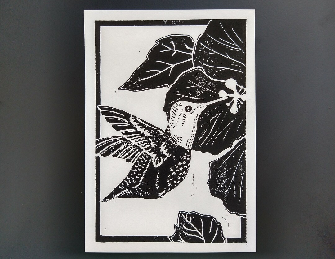 Hummingbird Linocut Print / Bird Art Print - Etsy