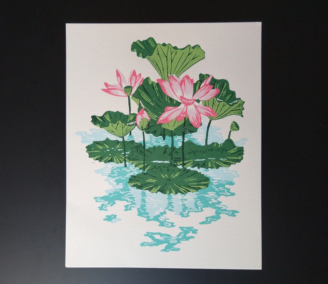 Water Lily Linocut Print / Water Lily Art Print - Etsy