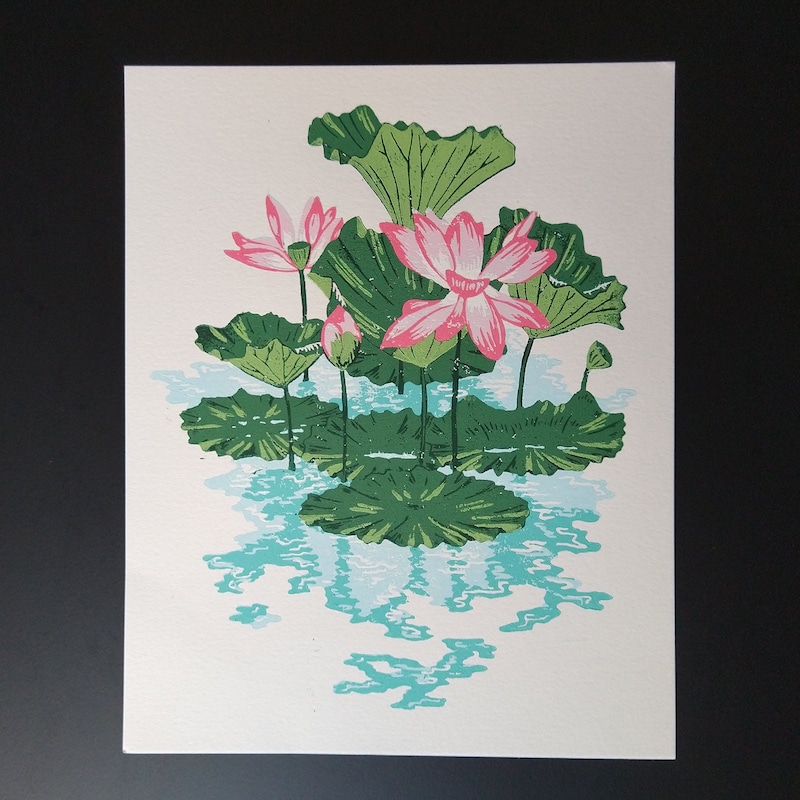 Lotus Linocut - Etsy