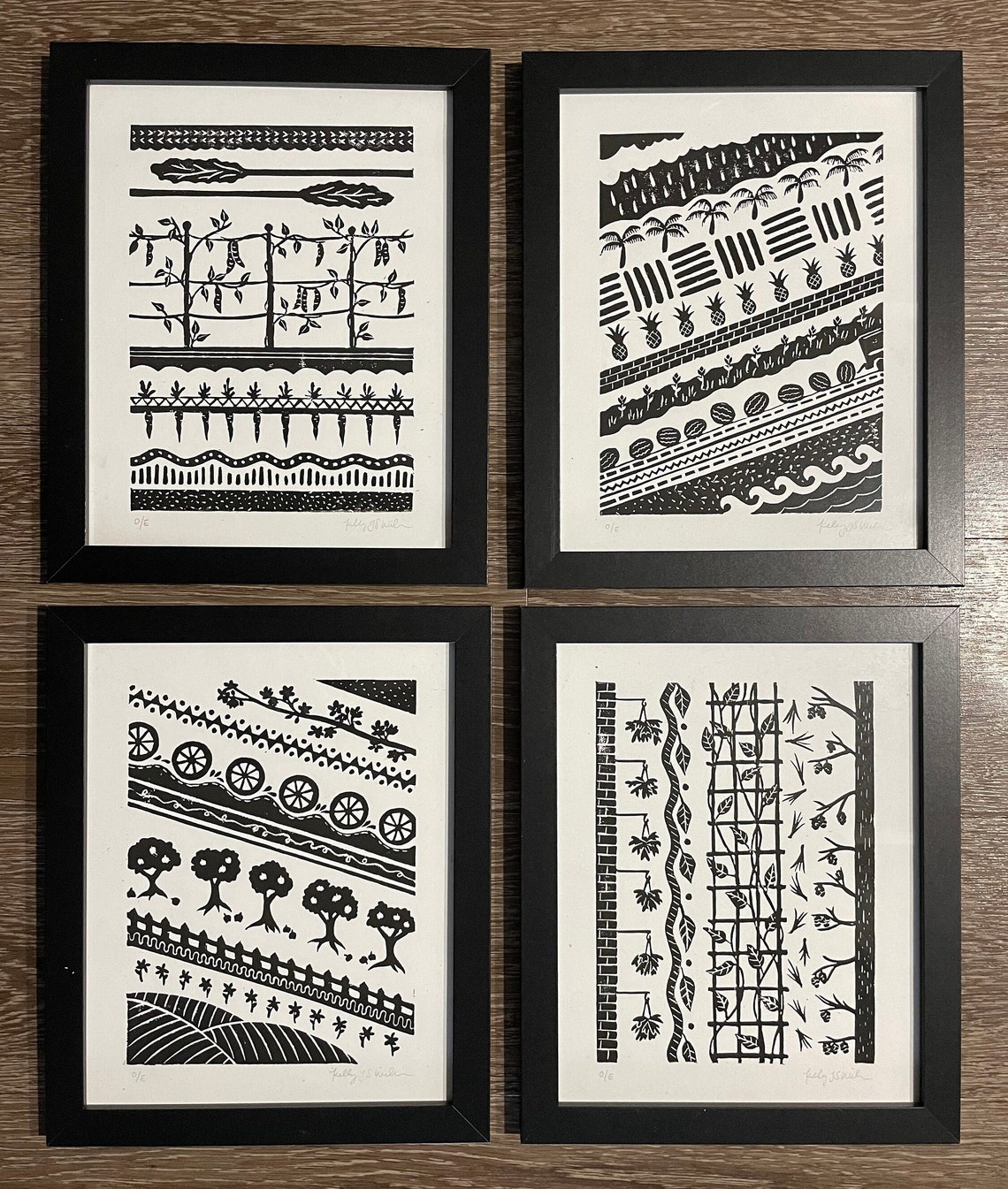 Geometric Nature Linocut Prints / Nature Art Print Set of 4 - Etsy