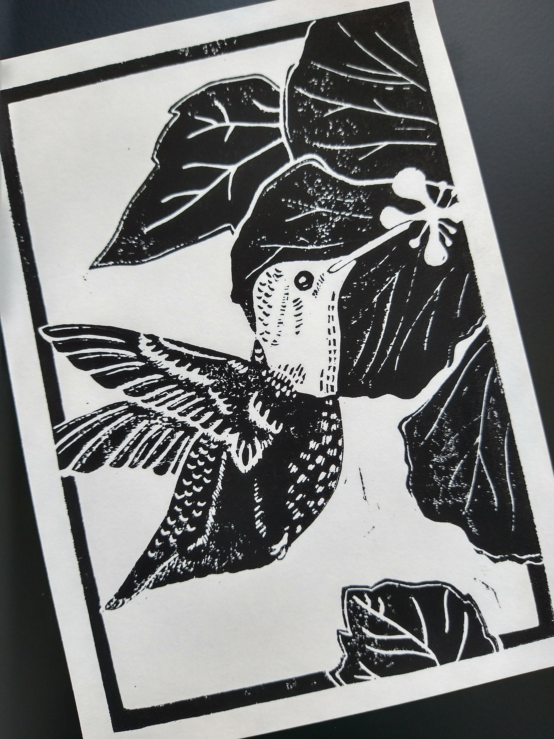 Hummingbird Linocut Print / Bird Art Print - Etsy