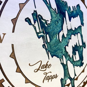 Custom Resin Lake Inlaid Compass Map/ Custom Any Lake Map/ Resin Lake ...