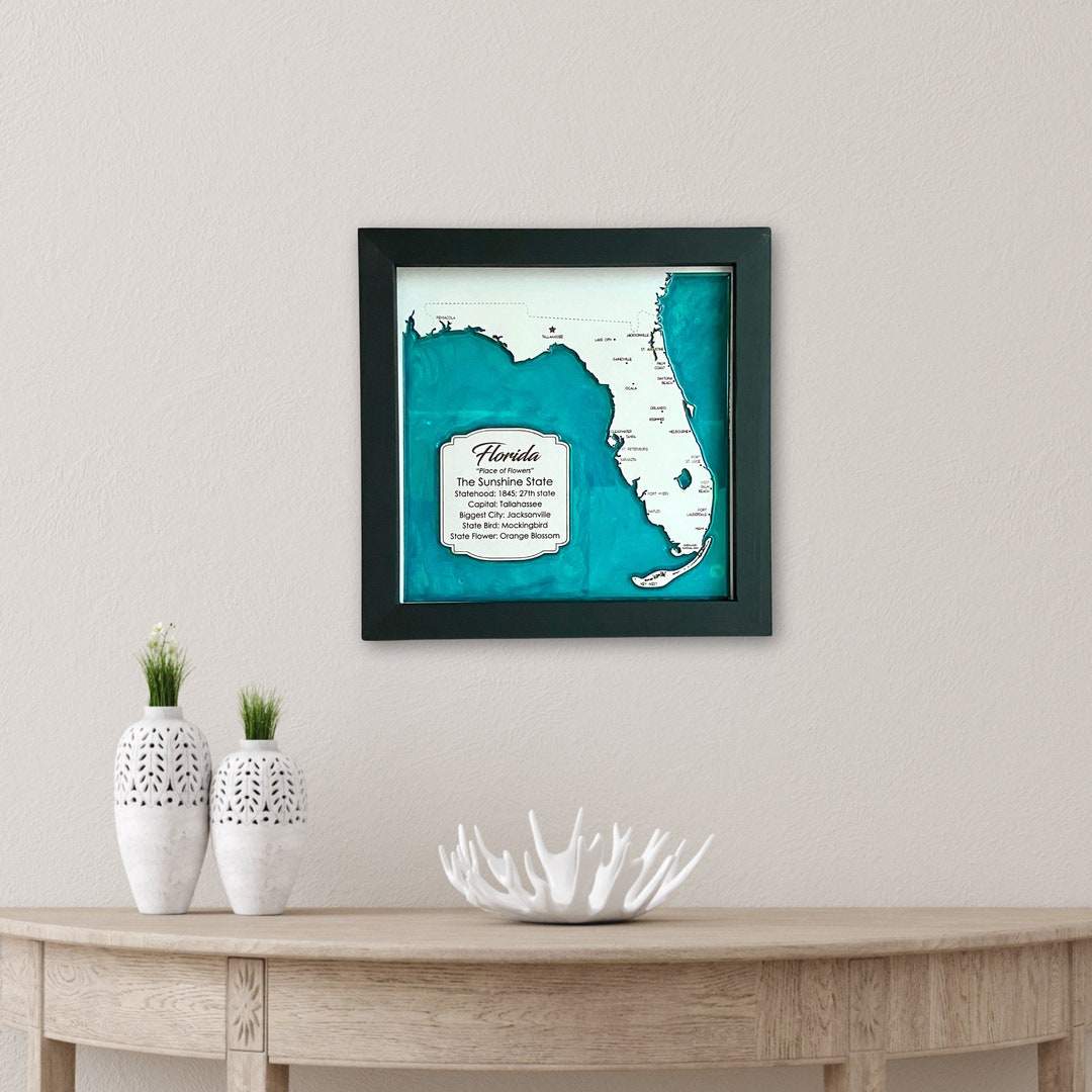 Florida Resin Poured Map/ Art Map of Florida/ Wood Map of Florida ...