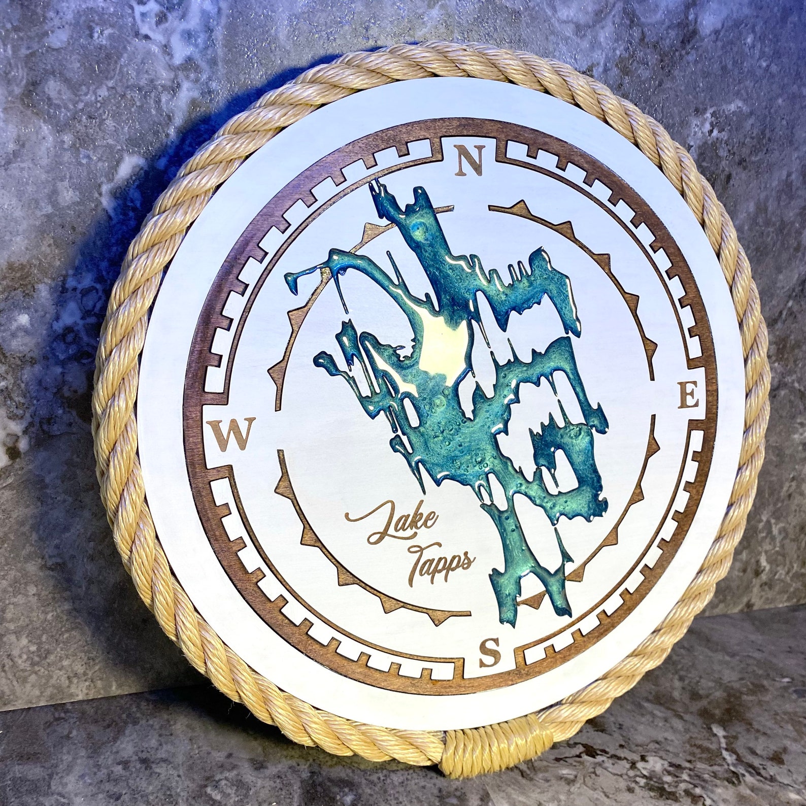 Custom Resin Lake Inlaid Compass Map/ Custom Any Lake Map/ Resin Lake ...