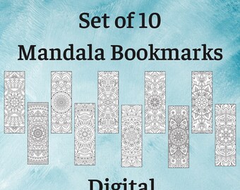 Set of 10 Mandala Bookmarks Coloring Bookmarks Digital | Etsy