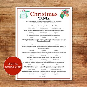 Christmas Trivia Game, Christmas Party Game, Christmas Printable Game ...