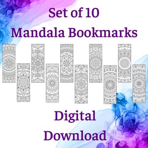 Set of 10 Mandala Bookmarks Coloring Bookmarks Digital - Etsy