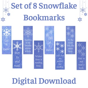 Set of 8 Snowflake Bookmarks Snowy Bookmarks Winter - Etsy