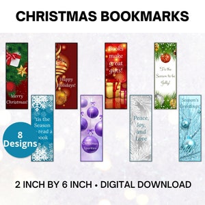Set of 8 Christmas Bookmarks, Holiday Bookmarks, Digital Bookmarks to ...