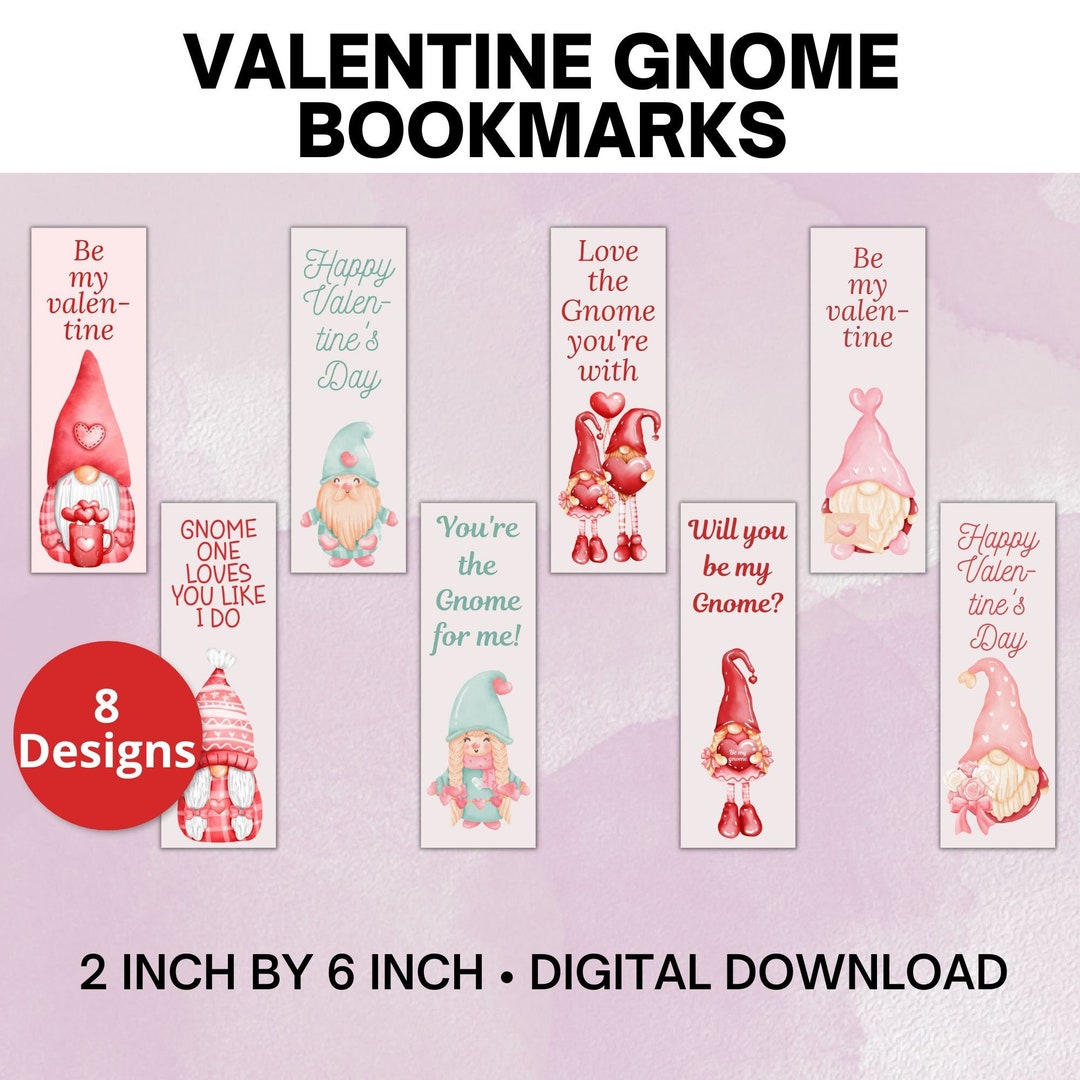 Set of 8 Valentine Gnome Bookmarks, Valentine Bookmarks - Etsy