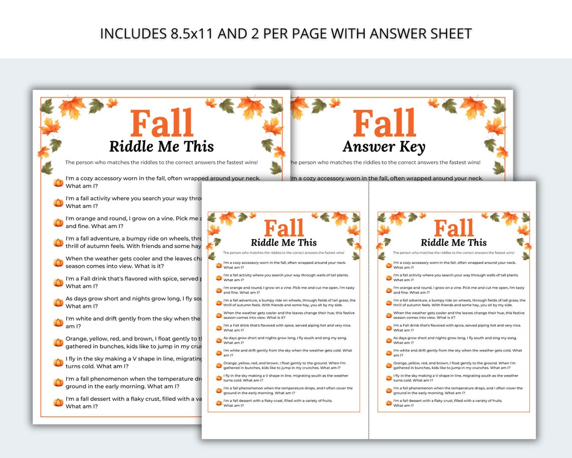 Fall Riddle Me This, Fall Party Game, Fall Group Game, Fall Riddles ...