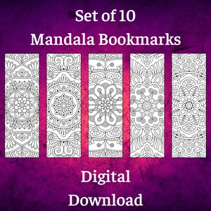 Set of 10 Mandala Bookmarks Coloring Bookmarks Digital - Etsy