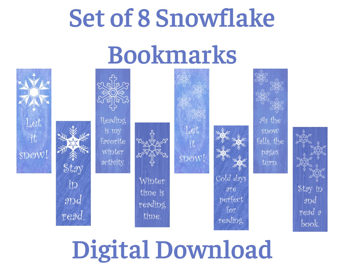 Set of 8 Snowflake Bookmarks Snowy Bookmarks Winter | Etsy