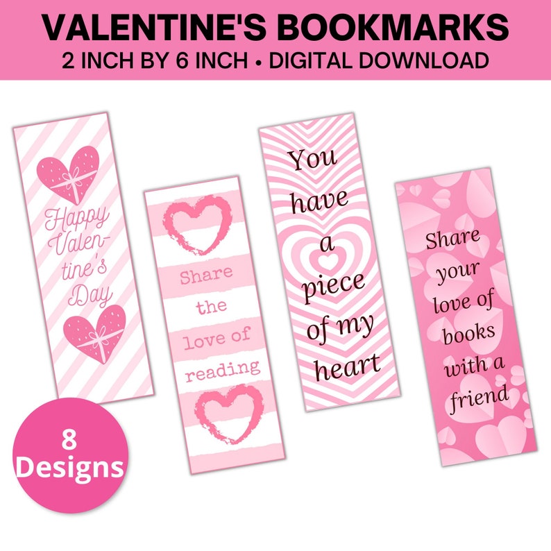Set of 8 Valentine's Day Bookmarks - Etsy