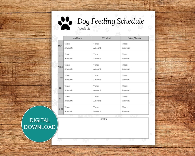 Dog Feeding Schedule, Dog Feeding Log, Dog Feeding Chart, New Puppy ...
