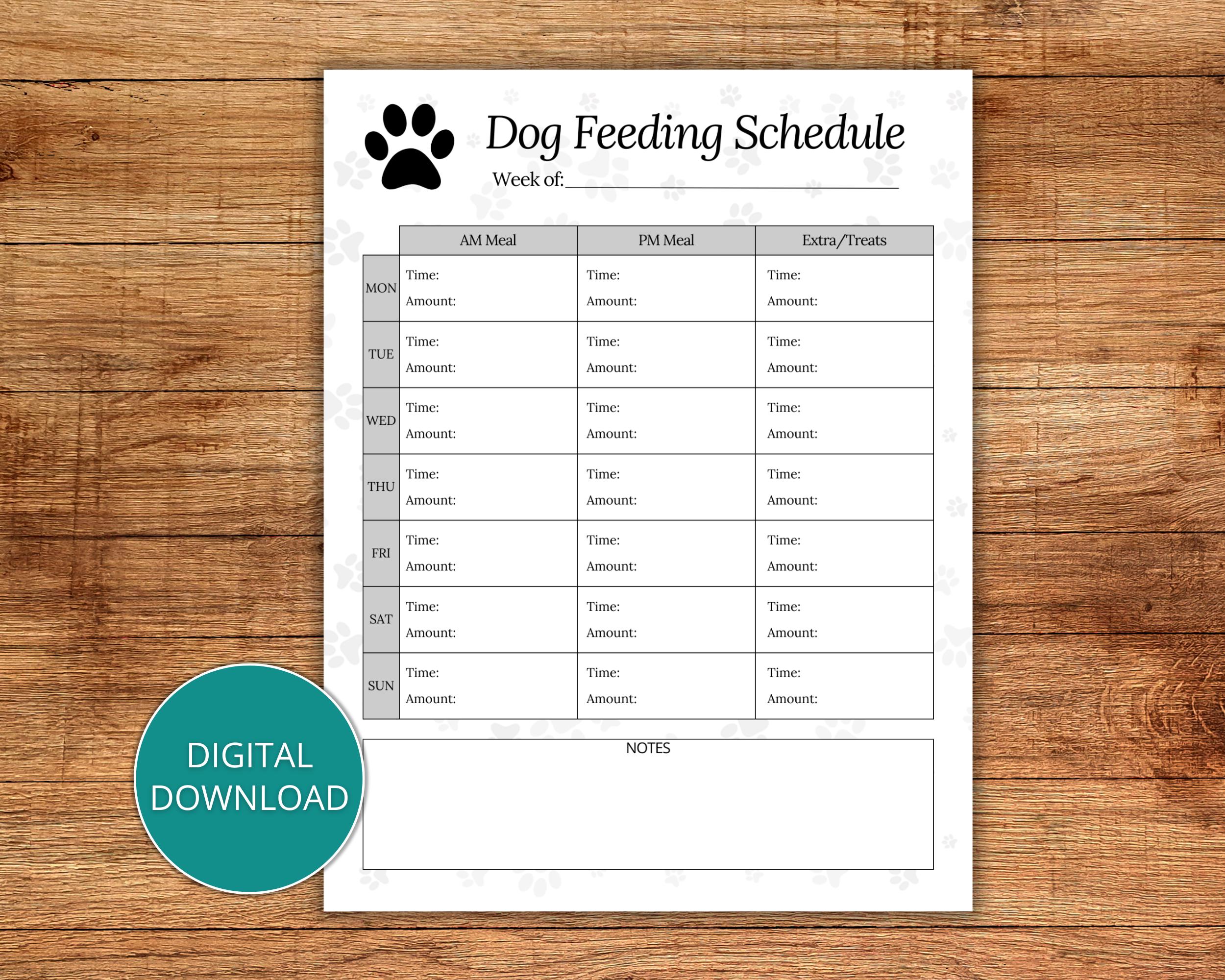 Dog Feeding Schedule, Dog Feeding Log, Dog Feeding Chart, New Puppy ...