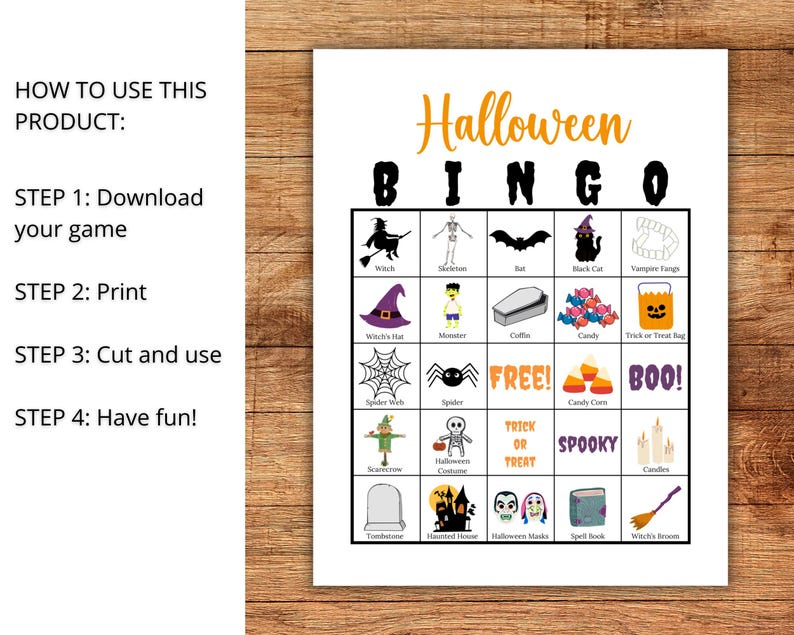 Halloween Bingo, Printable Halloween Bingo Game, 50 Halloween Bingo ...