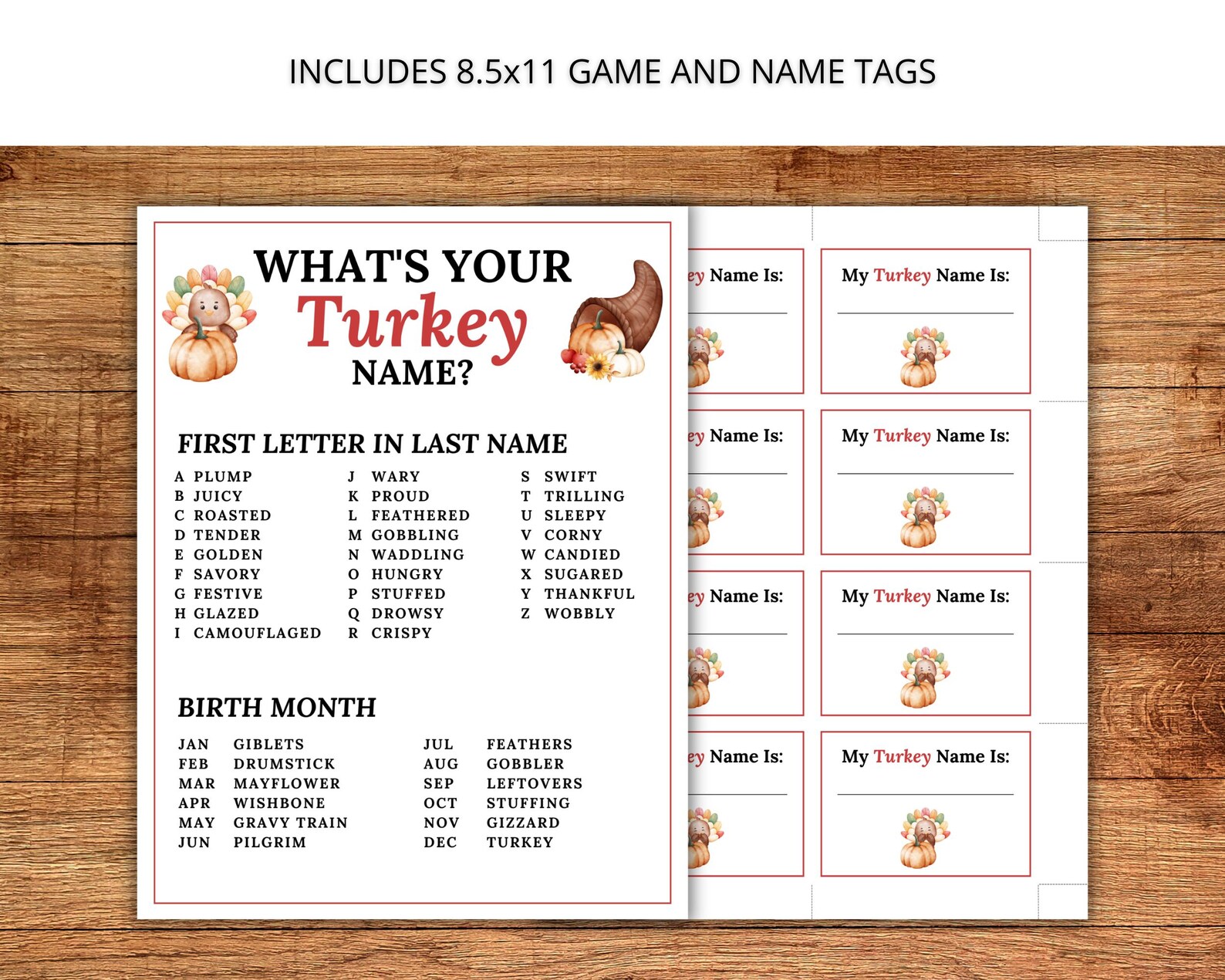 What's Your Turkey Name Game, Thanksgiving Games for Family, Fun ...