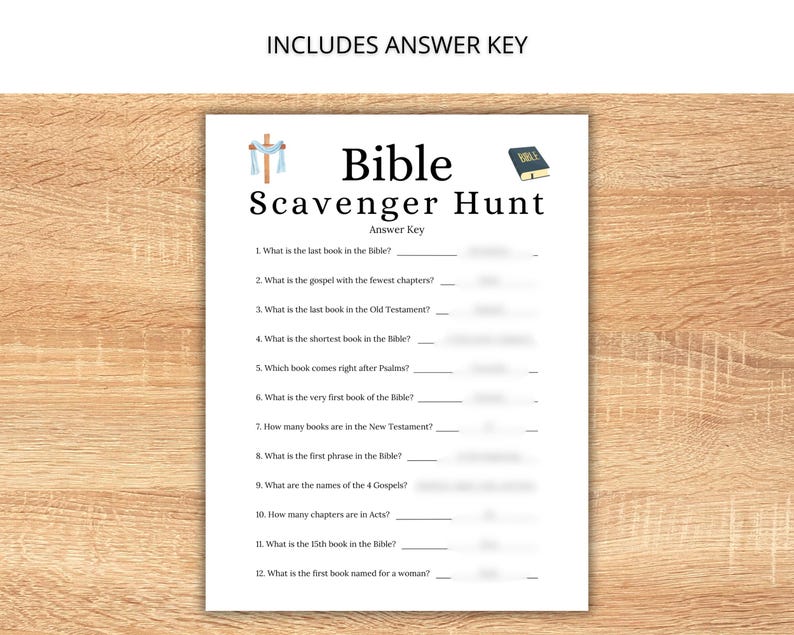 Bible Scavenger Hunt, Bible Trivia, Sunday School Game, Church ...