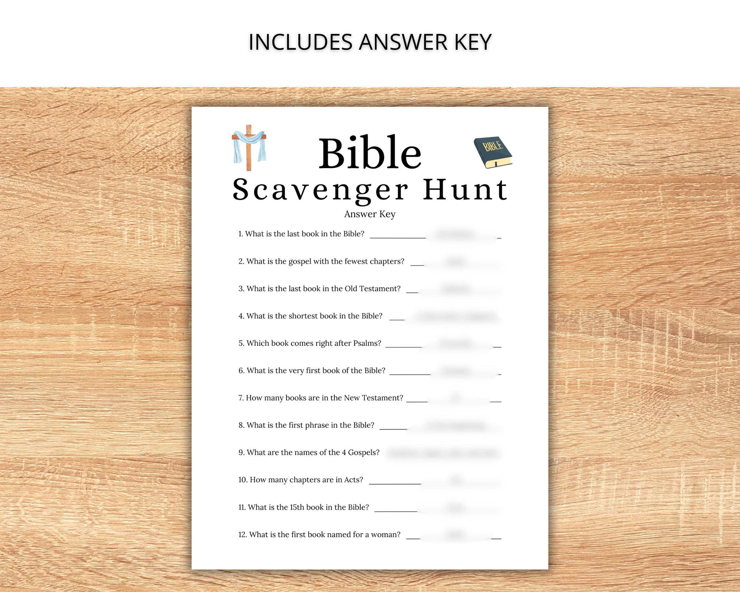 Bible Scavenger Hunt, Bible Trivia, Sunday School Game, Church ...