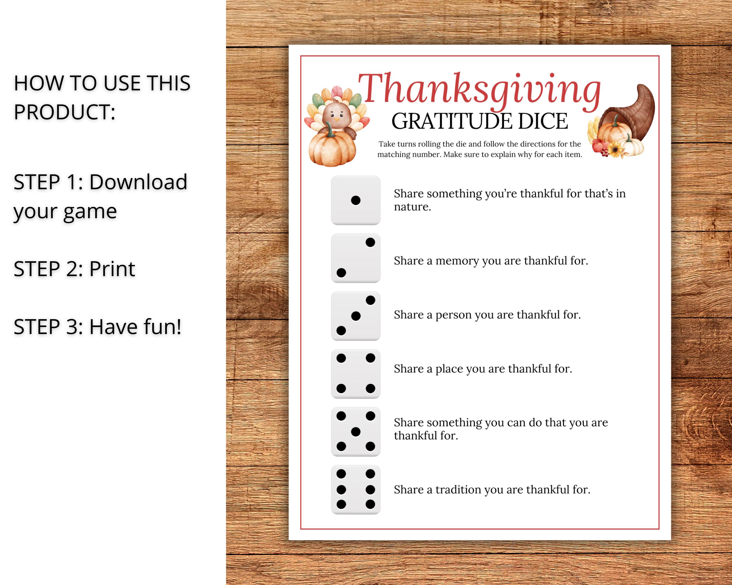 Thanksgiving Gratitude Dice Game, Thanksgiving Dice Game, Gratitude ...