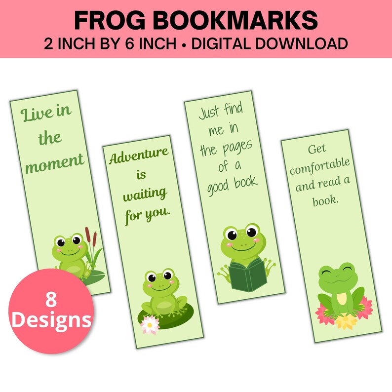 Set of 8 Frog Bookmarks, Digital Bookmarks to Download - Etsy