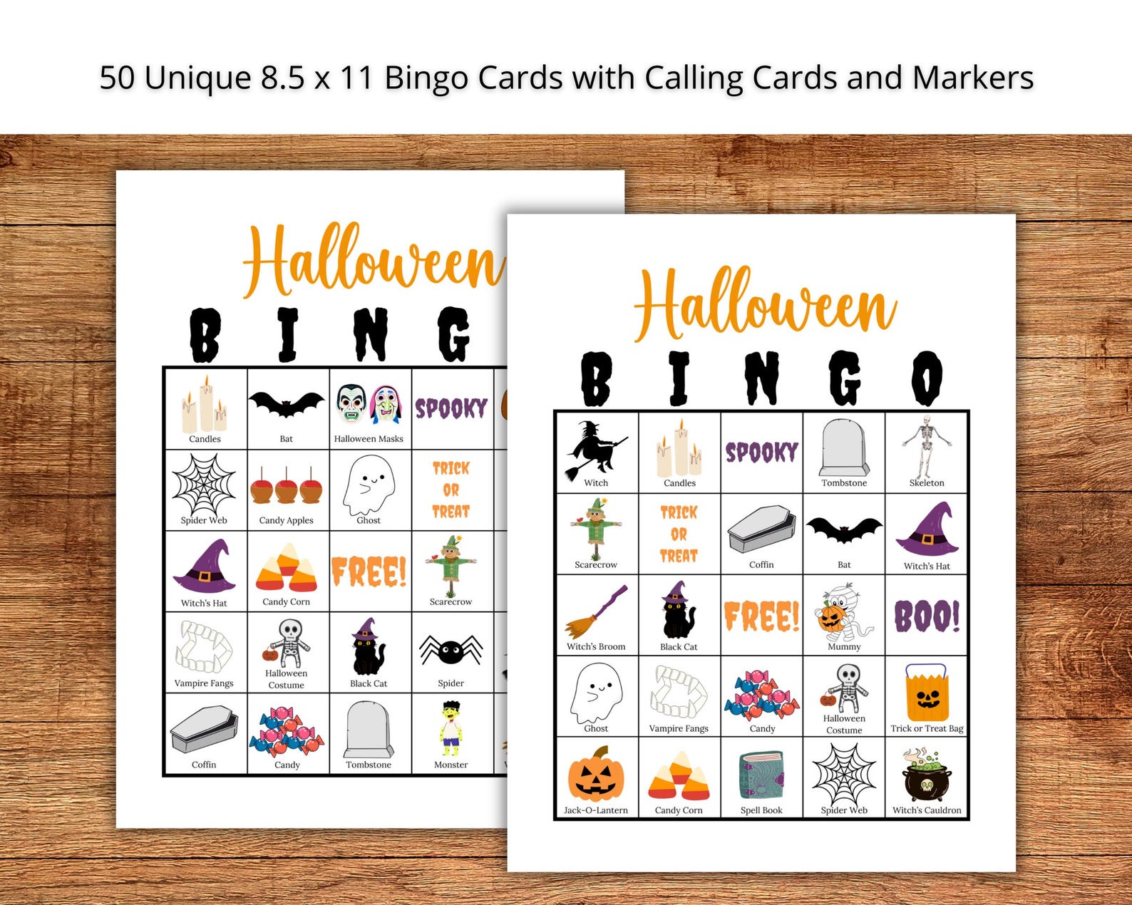 Halloween Bingo, Printable Halloween Bingo Game, 50 Halloween Bingo ...