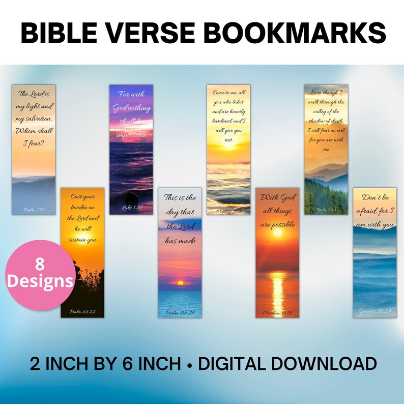 Set of 8 Bible Verse Bookmarks Printable Bible Verse - Etsy