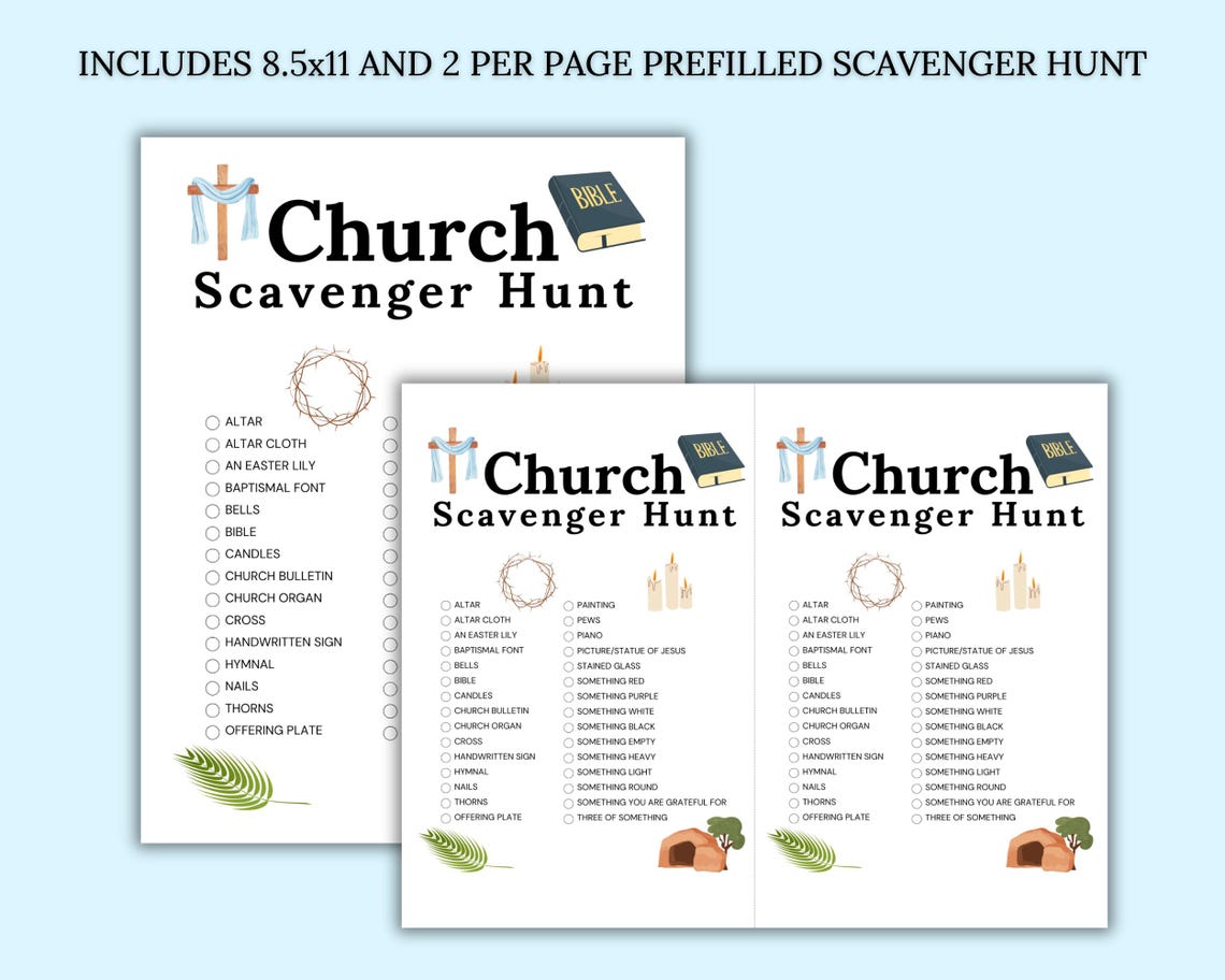 Church Scavenger Hunt for Kids, Church Treasure Hunt, Sunday School ...