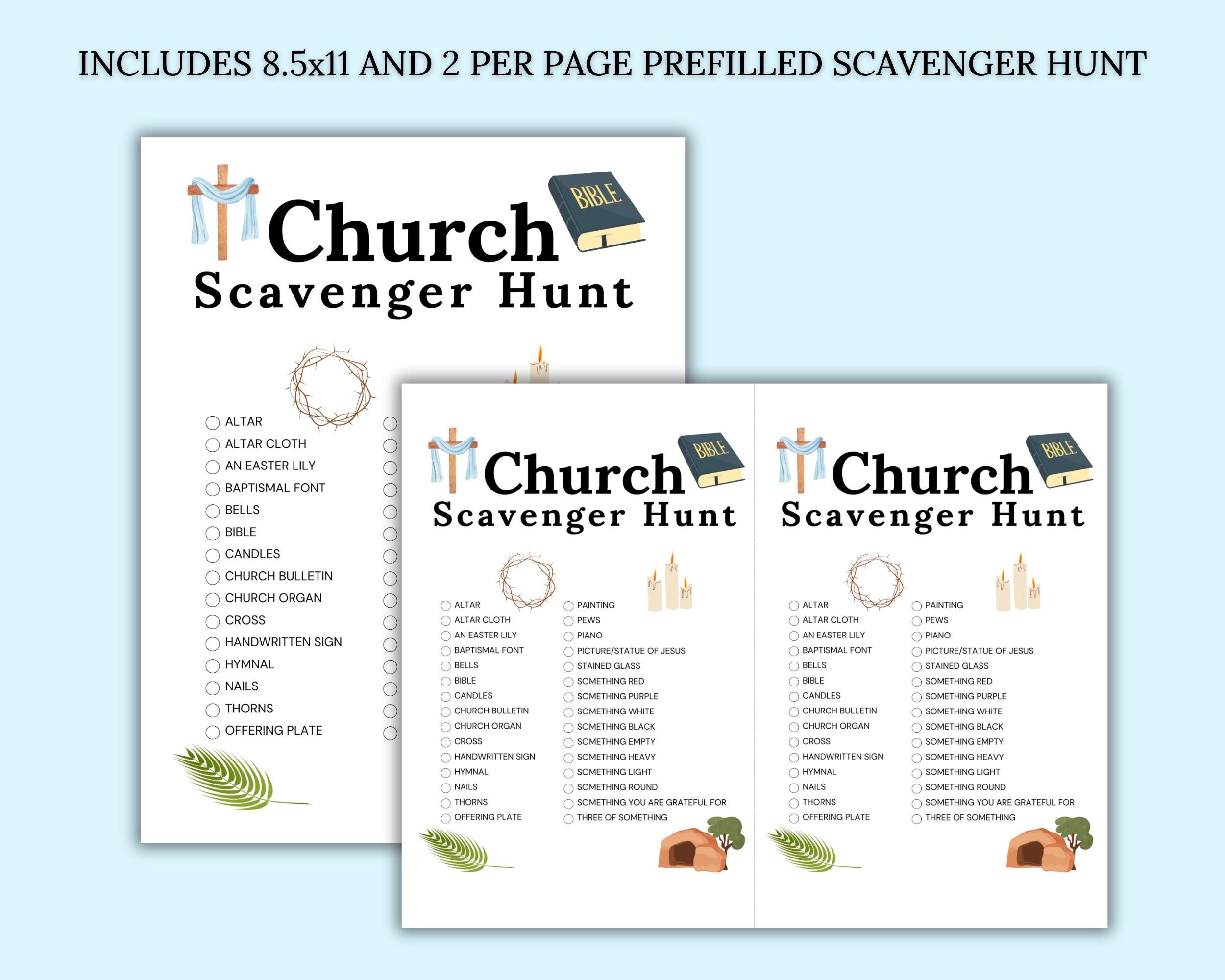 Church Scavenger Hunt for Kids, Church Treasure Hunt, Sunday School ...