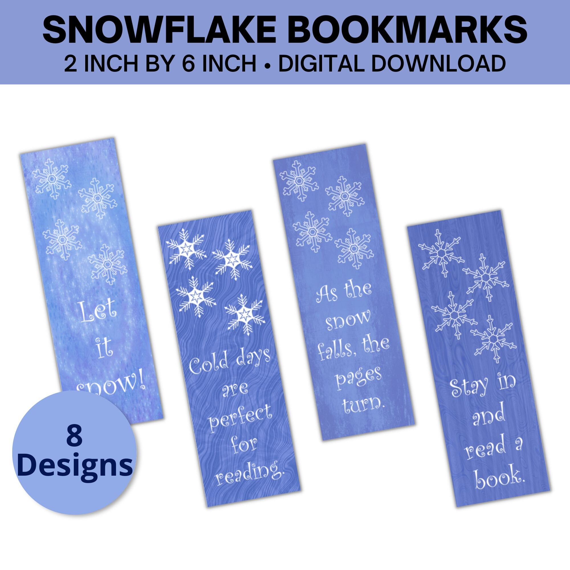 Set of 8 Snowflake Bookmarks, Snowy Bookmarks, Winter Bookmarks ...