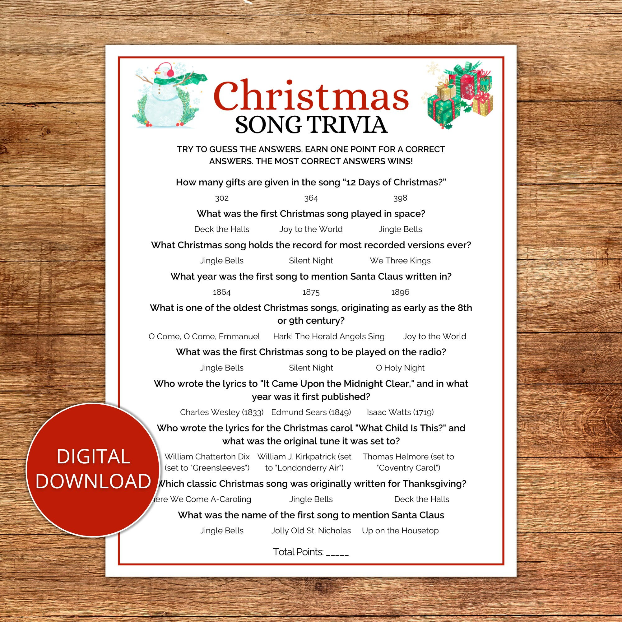 Christmas Song Trivia Game, Christmas Party Game, Christmas Printable ...